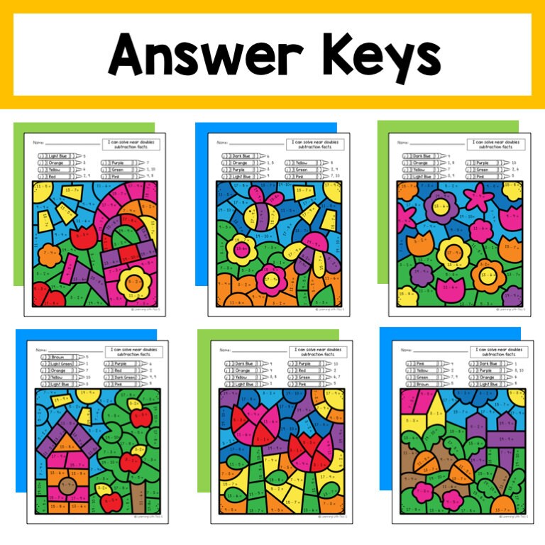 Subtracting With Near Doubles Color by Number Worksheets | Math ...