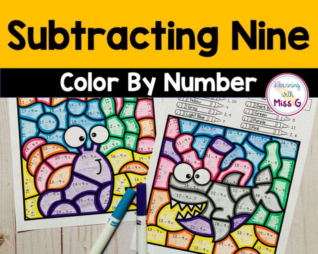 Subtracting Nine Color by Number Worksheets | Math Coloring Pages - Etsy