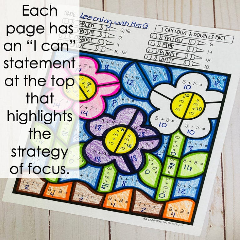 Adding With Doubles Color by Number Worksheets | Math Coloring Pages - Etsy