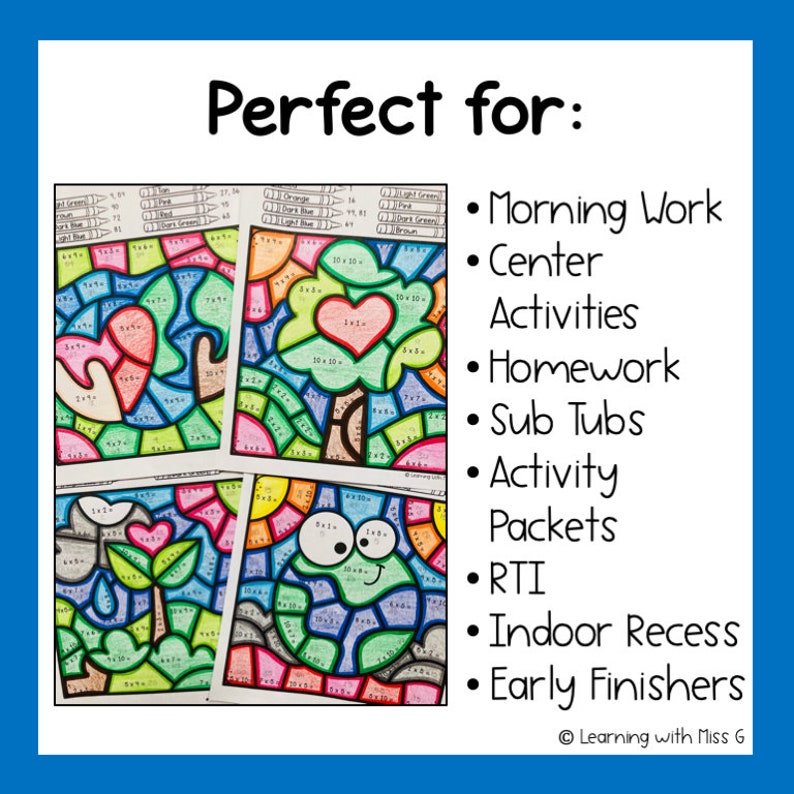 Earth Day Multiplication Color by Number Worksheets | Spring Coloring ...