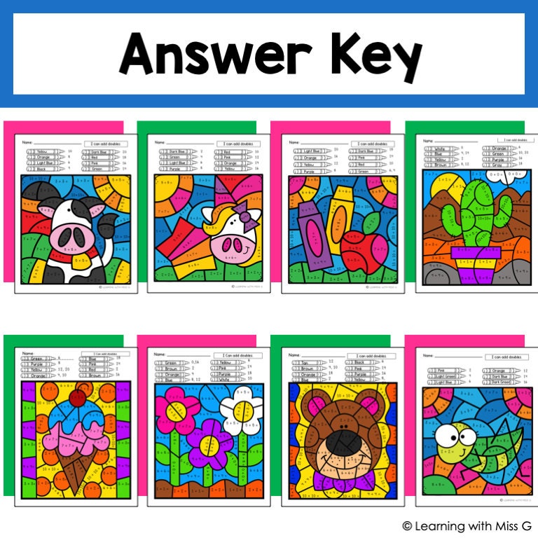 Adding With Doubles Color by Number Worksheets | Math Coloring Pages - Etsy