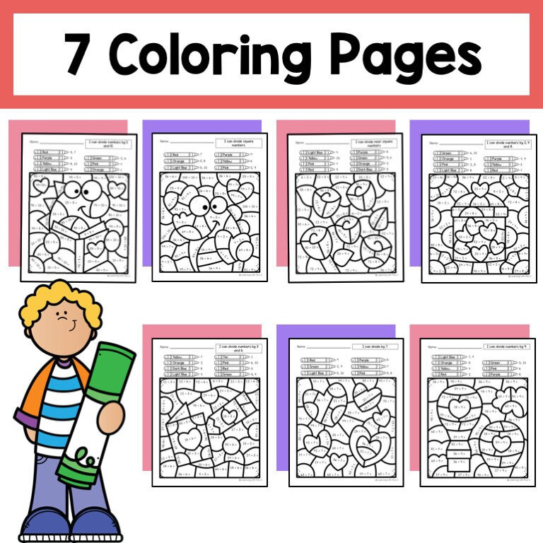 Valentines Day Division Color by Number Worksheets - Math Coloring ...