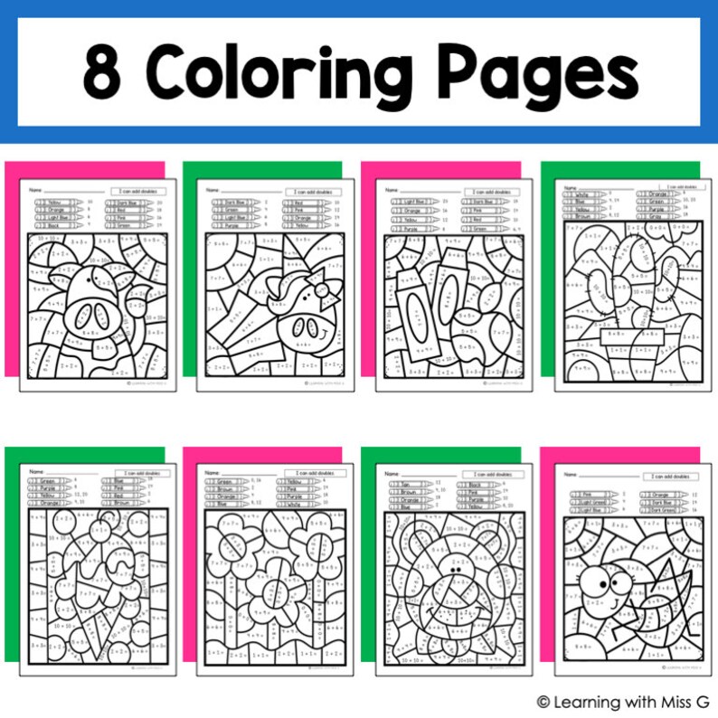 Adding With Doubles Color by Number Worksheets | Math Coloring Pages - Etsy