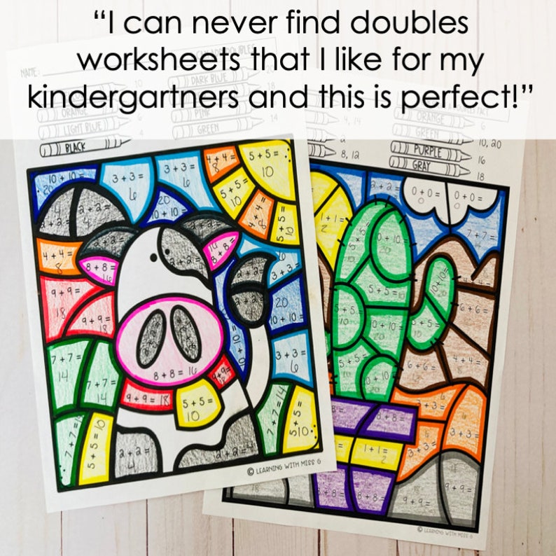 Adding With Doubles Color by Number Worksheets | Math Coloring Pages - Etsy