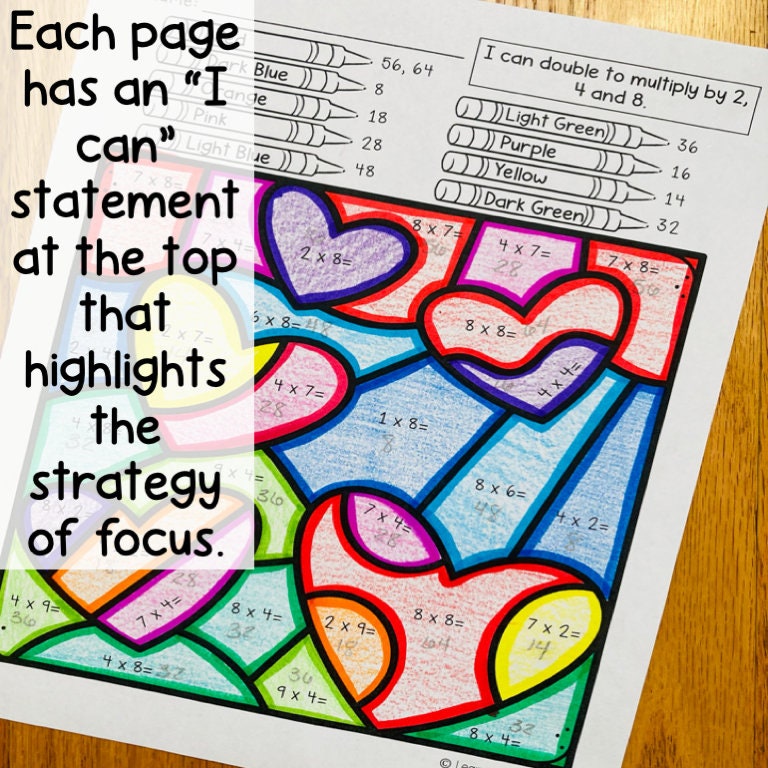 Valentine's Day Multiplication Color by Number Worksheets Math Coloring ...
