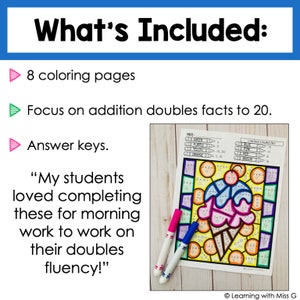 Adding With Doubles Color by Number Worksheets | Math Coloring Pages - Etsy