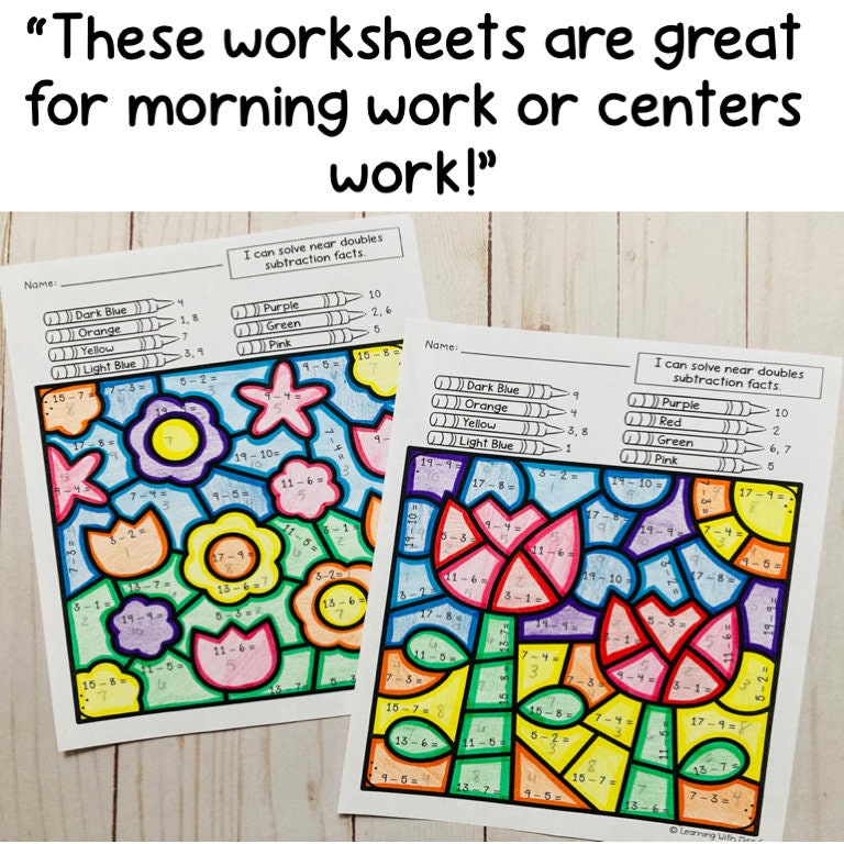 Subtracting With Near Doubles Color by Number Worksheets | Math ...