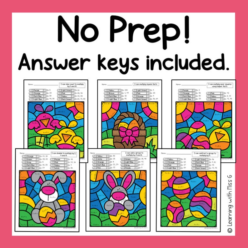 Easter Multiplication Color by Number Worksheets Spring Math Coloring ...