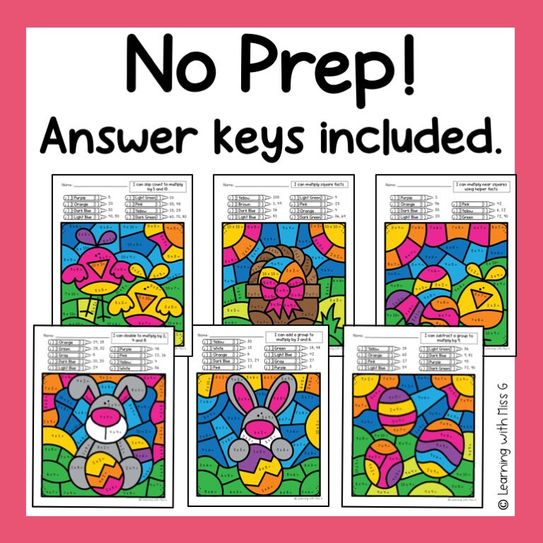 Easter Multiplication Color by Number Worksheets Spring Math Coloring ...