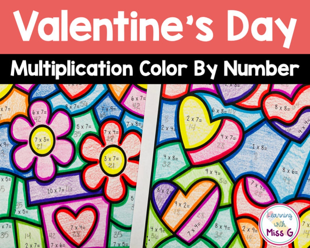 Valentine's Day Multiplication Color by Number Worksheets- Math ...