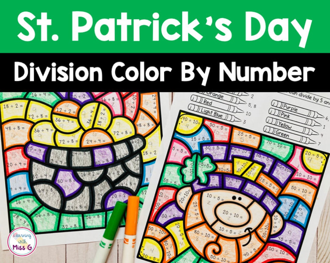 St Patrick's Day Division Color by Number Worksheets Math Coloring ...