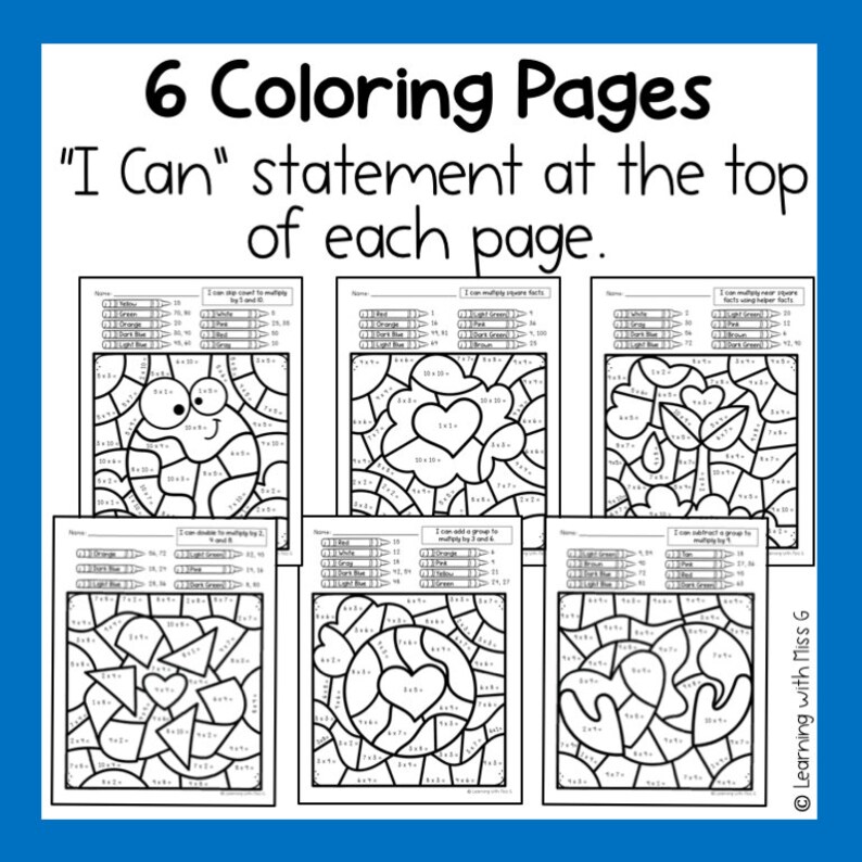 Earth Day Multiplication Color by Number Worksheets | Spring Coloring ...