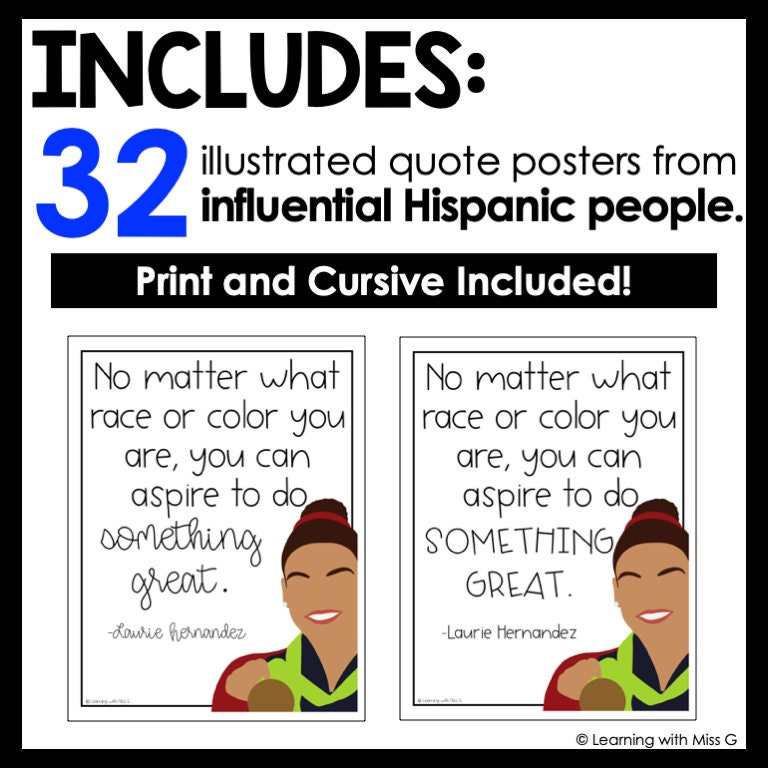 Hispanic Heritage Month Bulletin Board Quote Posters Famous Latinx ...