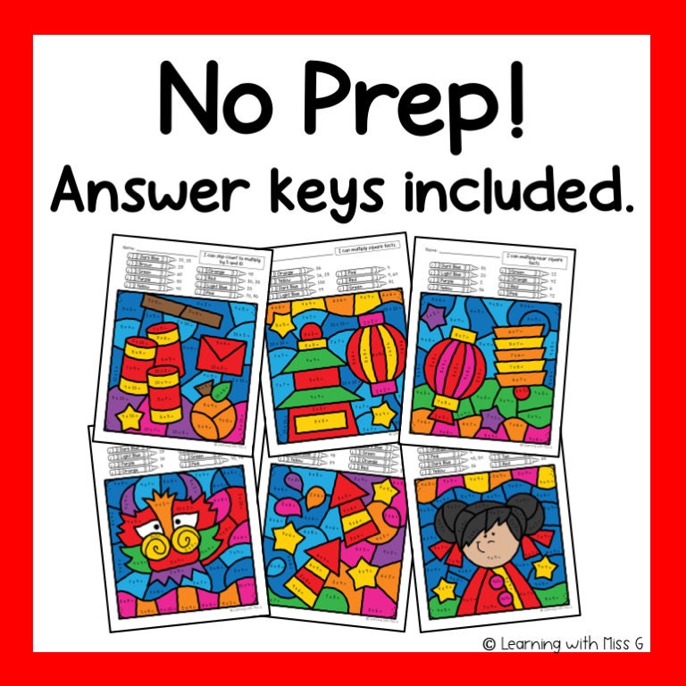 Chinese New Year Multiplication Color by Number Worksheets - Math ...