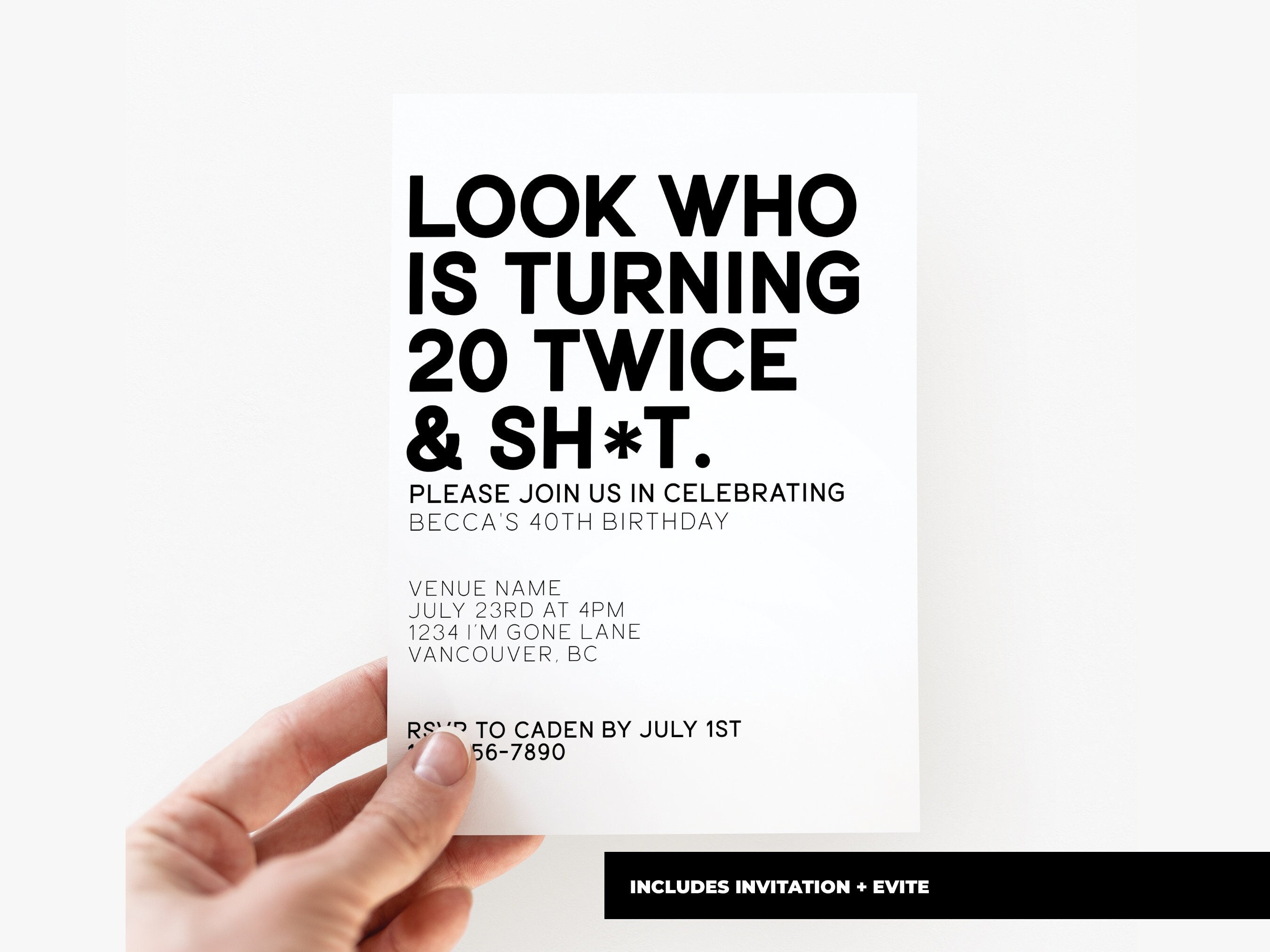 Funny 40th Birthday Invitation Bundle: Editable Party E-vite (digital ...