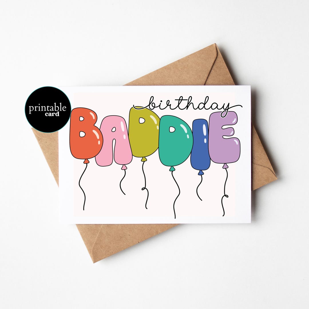 Baddie Birthday Printable Card – Fun Balloon Birthday Card, Trendy ...