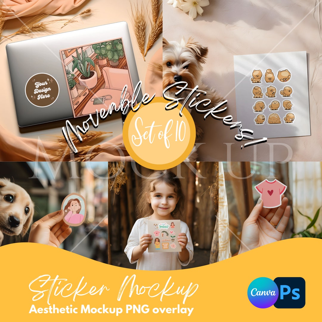 Set of 10 Sticker Mockup, Moveable Sticker Decal Mockup, Boho Style ...