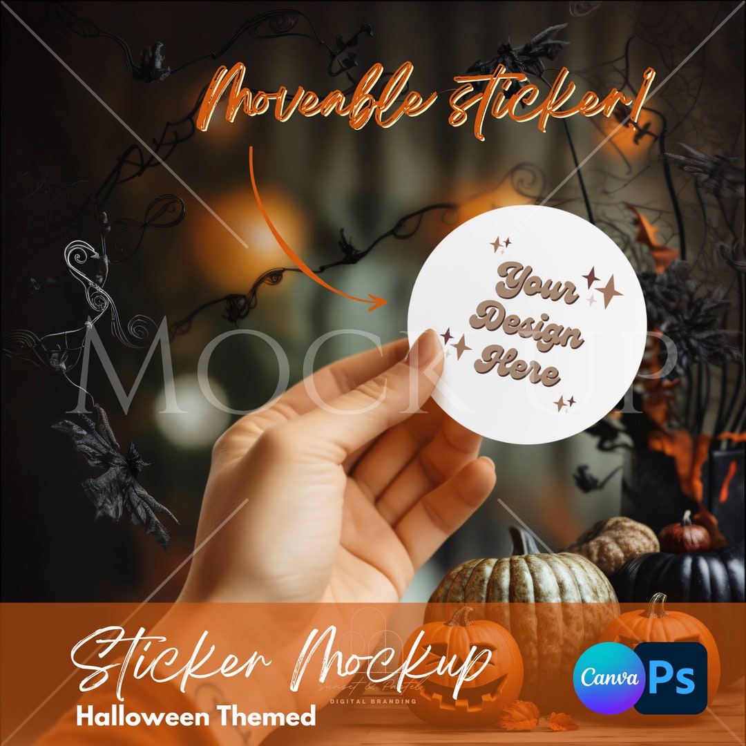 Halloween Themed Sticker Mockup, Moveable Sticker Mockup, Simple Mockup ...
