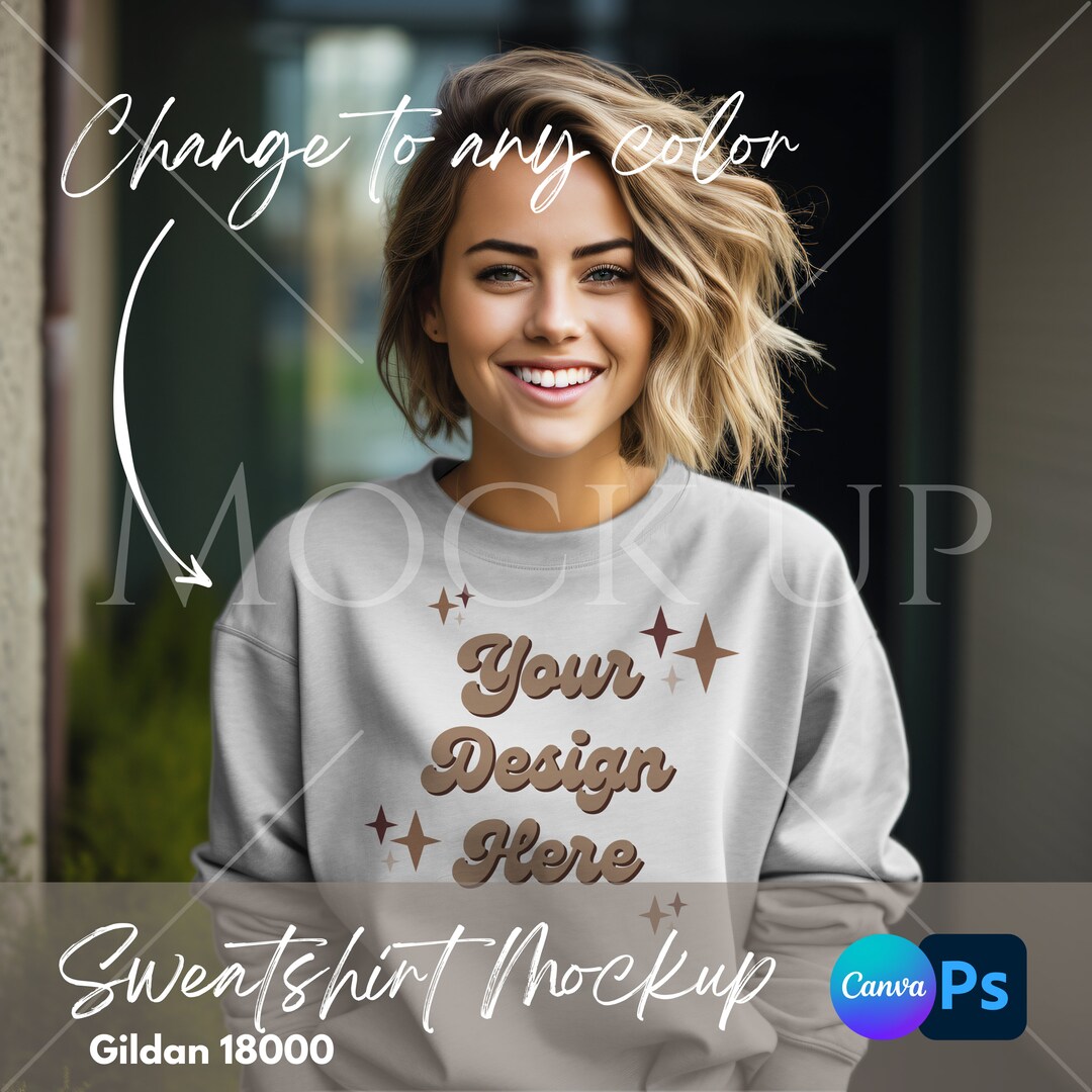 Crew Neck Sweatshirt Mockup, Use Any Color Mockup, Gildan 18000 Mockup ...