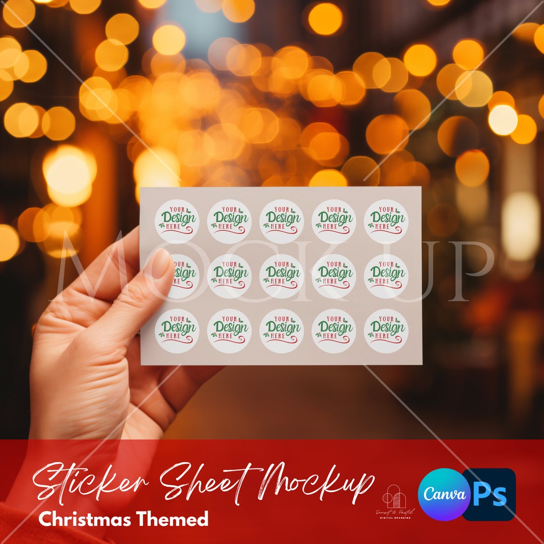 Sticker Sheet Mockup, Christmas Themed Sticker Mockup, Aesthetic Winter ...