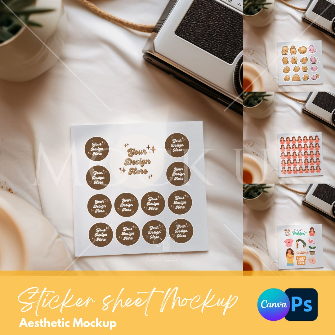 Sticker Sheet Mockup, Square Sheet of Stickers Simple Mockup, Boho Vibe ...