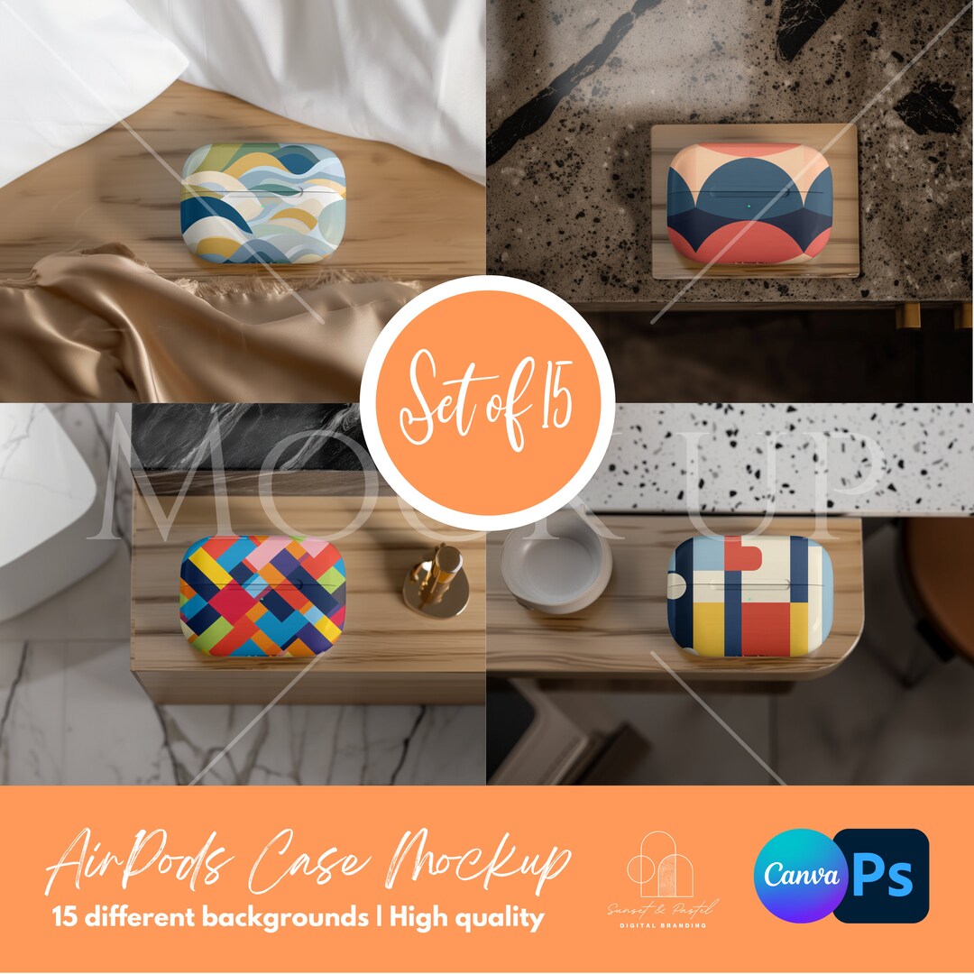 Airpods Pro 2nd Gen Case Mockup, Bundle of 15 Different Backgrounds ...