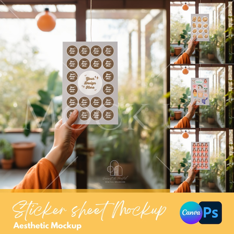 Sticker Sheet Mockup, Boho Sticker Mockup for Listings, Sheet of ...