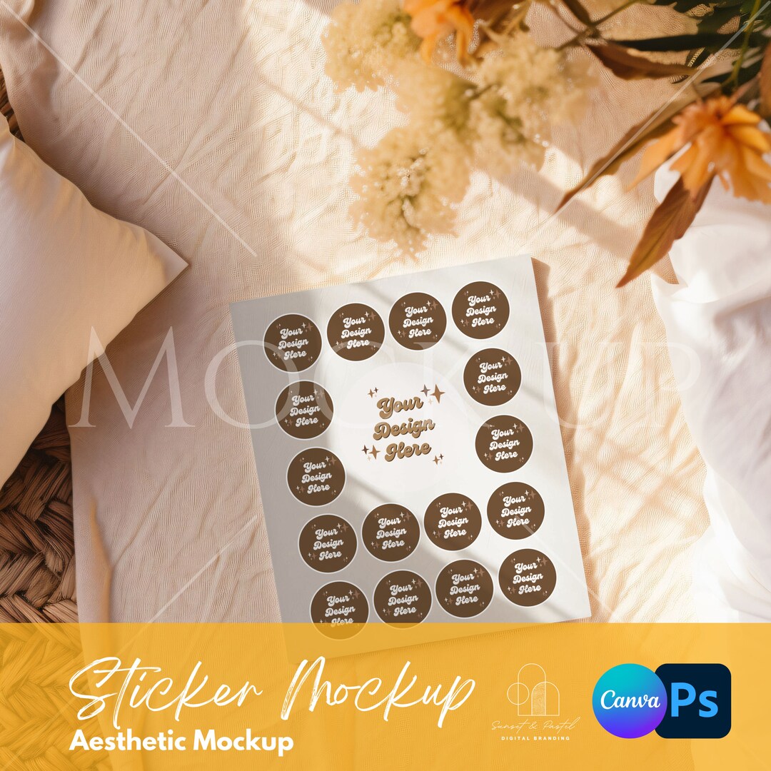 Sticker Mockup, Minimalistic Sticker Sheet Mockup, Boho Style Mock up ...