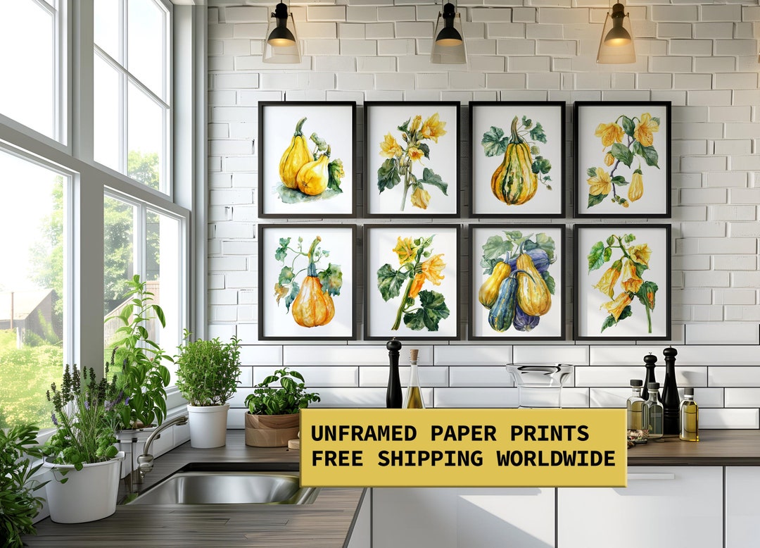 Watercolor Squash Art Print Set of 3 6 8, Squash Flowers Art ...