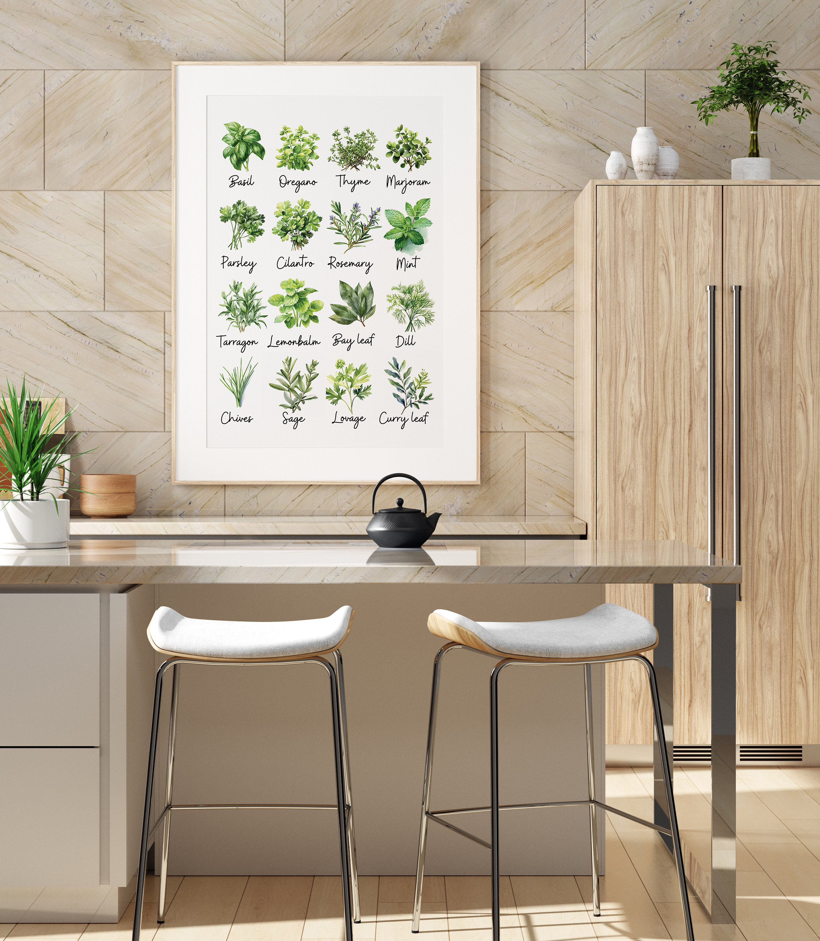 Watercolor Herbs Print Guide Herbal Poster Herb Wall Art Culinary ...