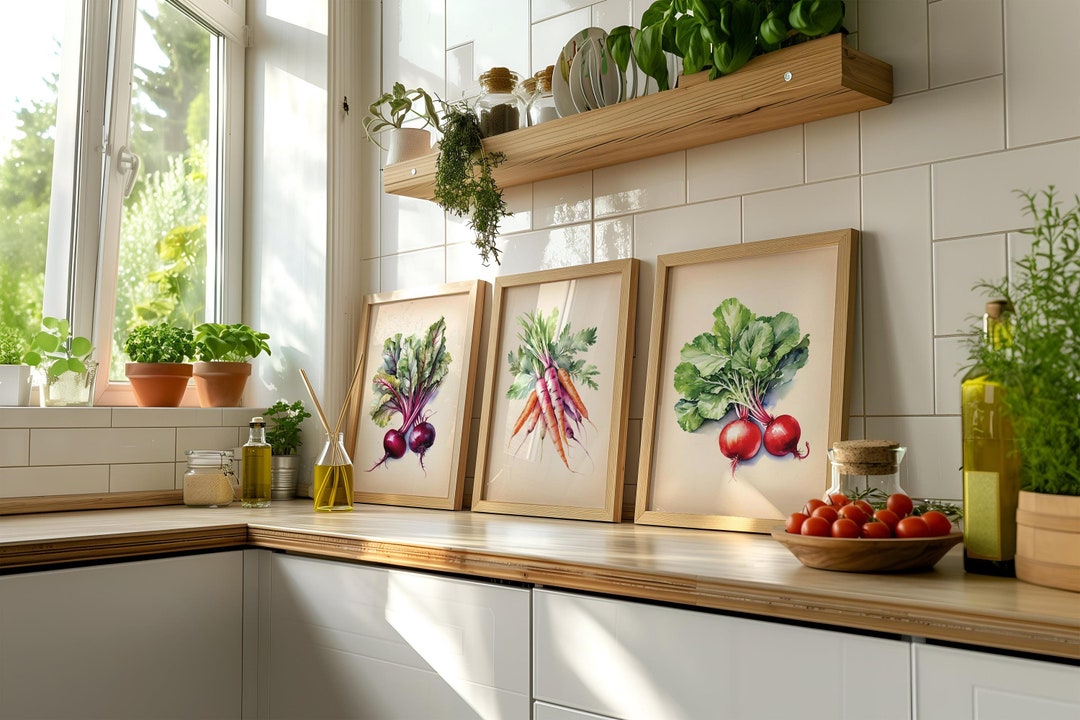 Watercolor Vegetables Pink Wall Art Set of 3, Beetroot Carrots Radish ...