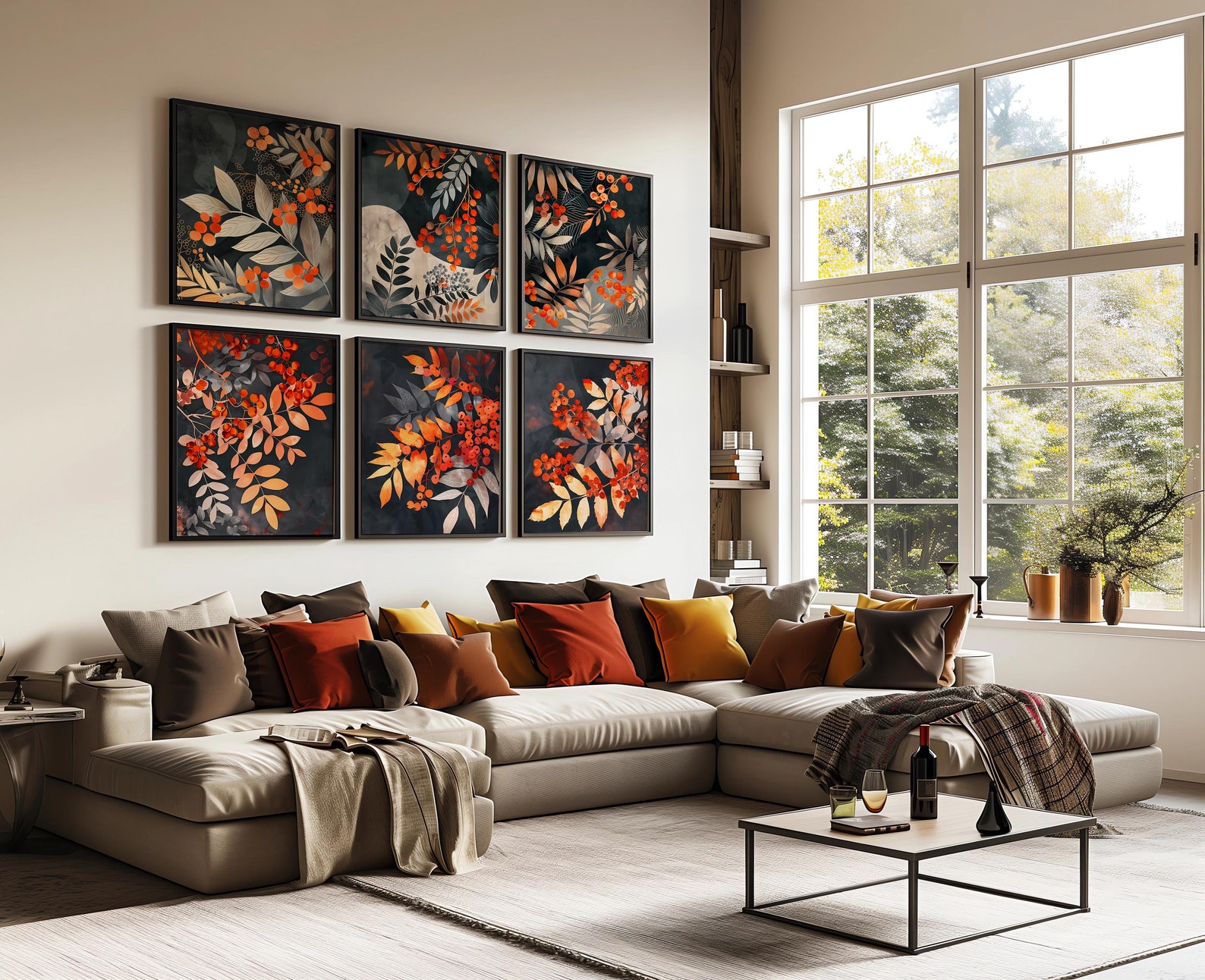 Mountain Ash Rowan Branches Wall Art Set, Modern Abstract Black Rust ...