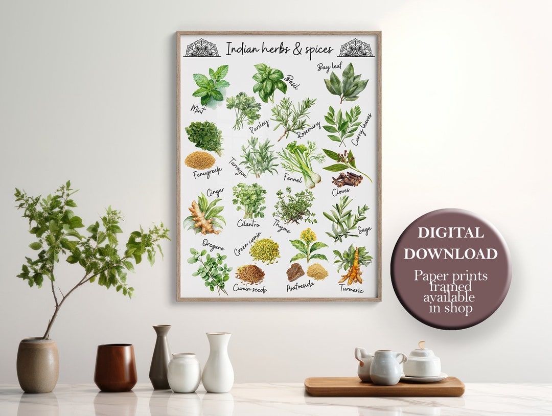 Watercolor Indian Food Print Kitchen Herbs Poster Asian Culinary Decor ...