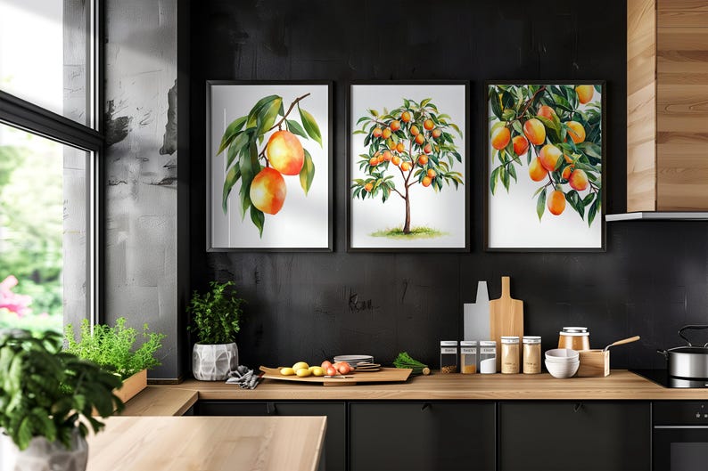Watercolor Mango Wall Art Set of 4, Mango Fruit Branch Tree Print Set ...
