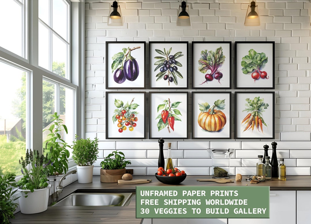 Watercolor Veggie Art Print Set of 3 6 8 or 12, Vegetables Botanical ...