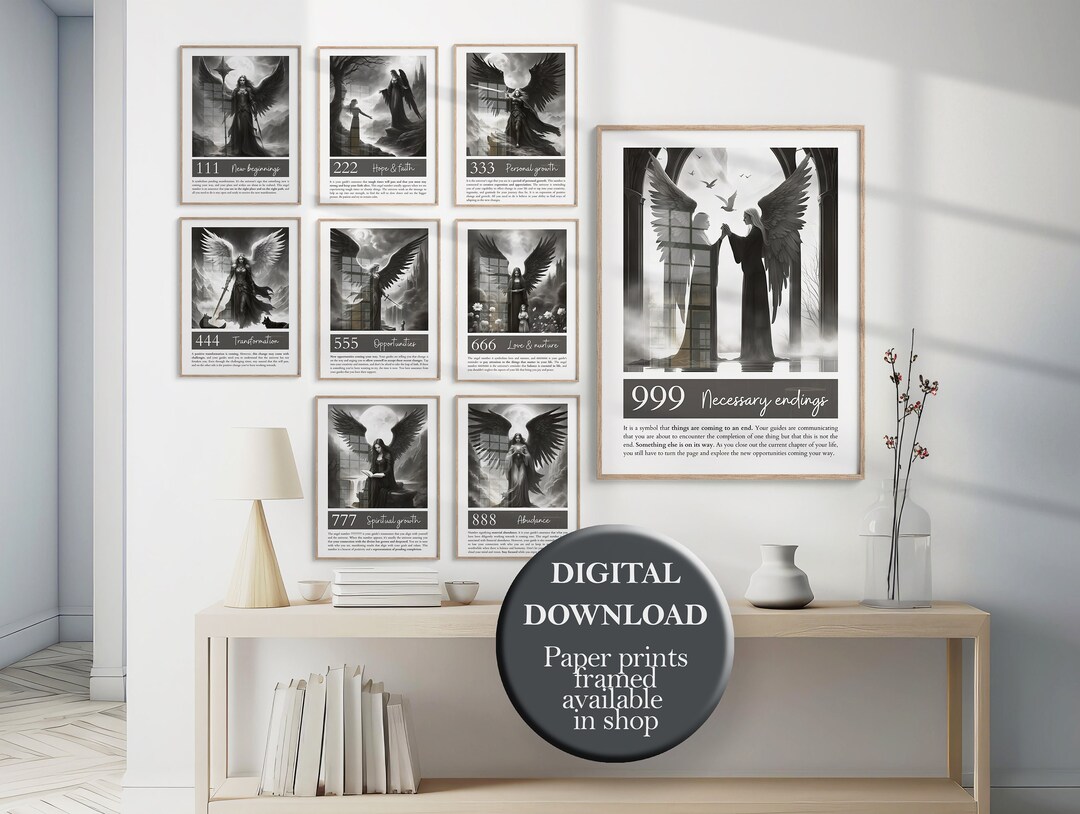 Angel Numbers Wall Art Set of 9 Divine Energy Poster Luck Printable ...