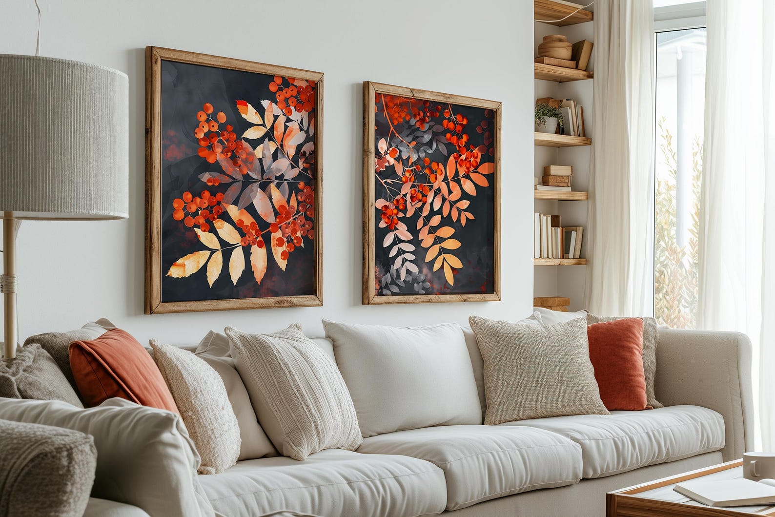 Mountain Ash Rowan Branches Wall Art Set, Modern Abstract Black Rust ...