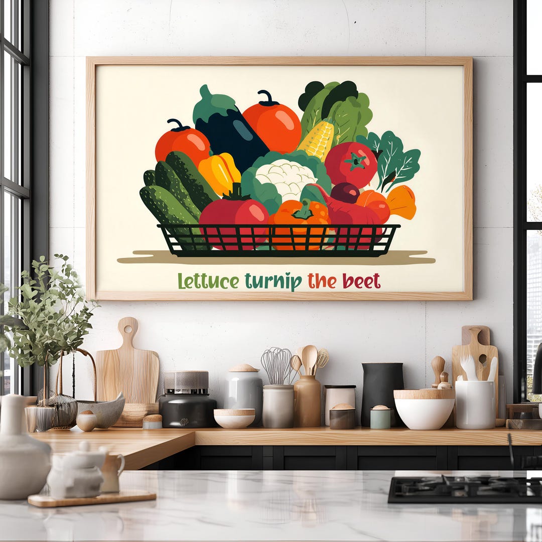 Modern Vegetable Basket Artwork Print – Contemporary Funny Veggie ...