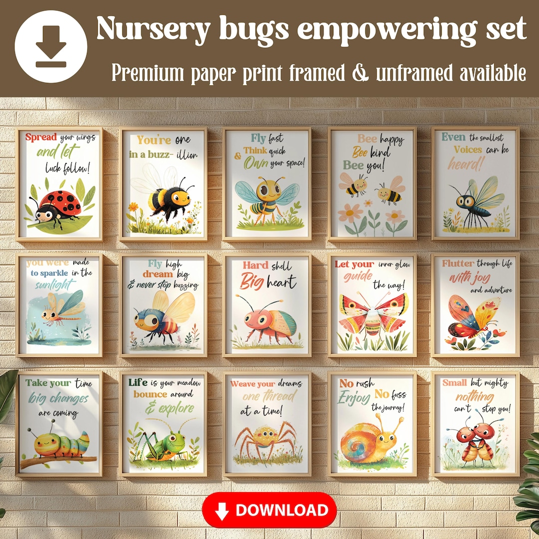 Watercolor Cute Insect Beetle Ladybug Wall Art Set of 16, Bug Nursery ...