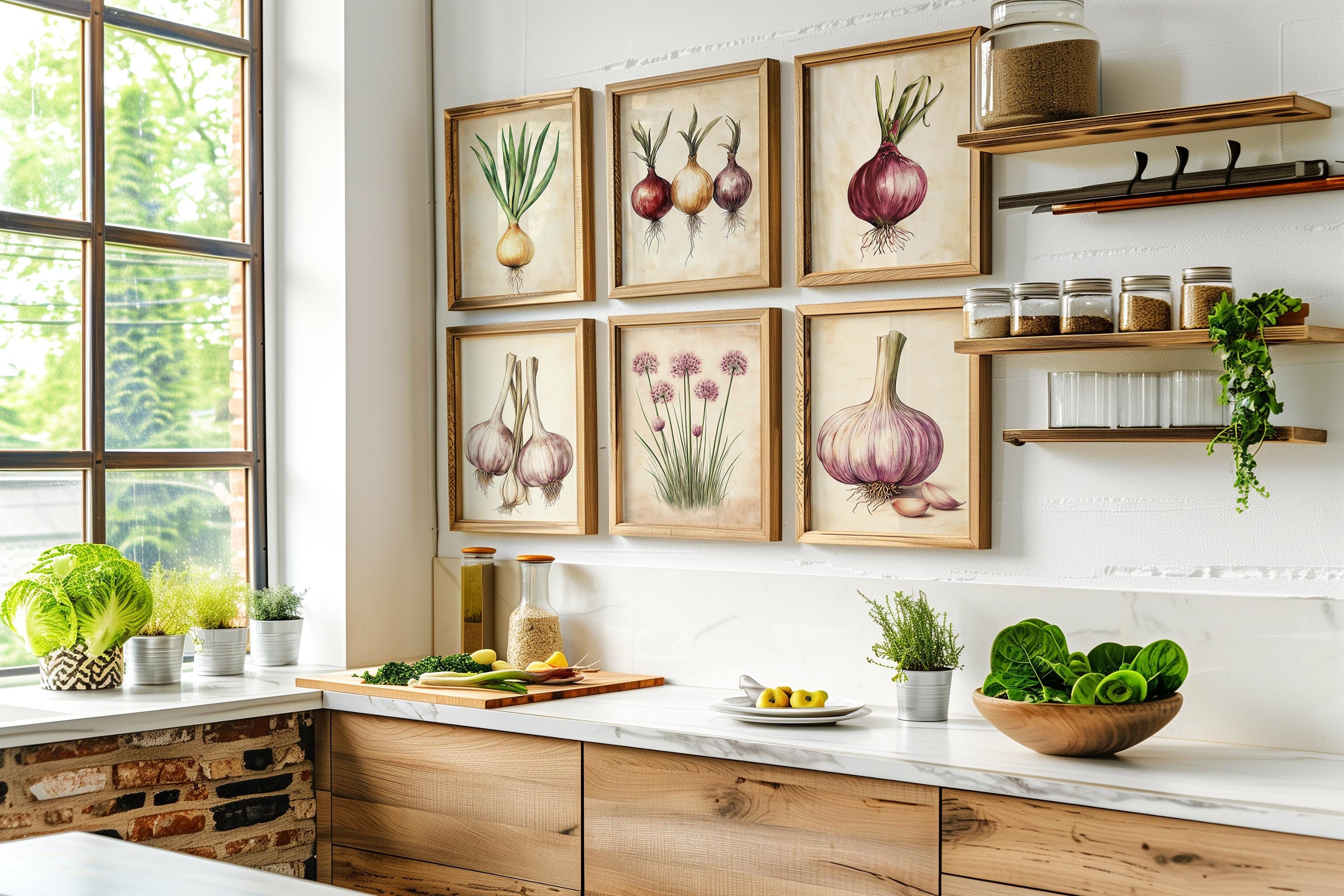 Vintage Garlic Onion Wall Art Set of 12, Cottagecore Ustical Onion Ring ...