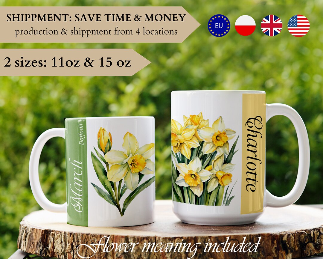 Custom Flower Mug Cute Name Mug Birthday March Special Birthday Coffee ...