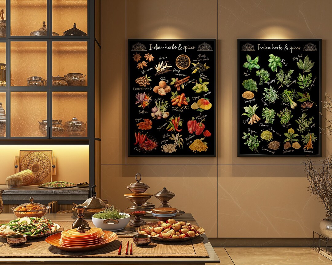 Watercolor Indian Food Print Set of 2 Kitchen Herbs and Spices Poster ...