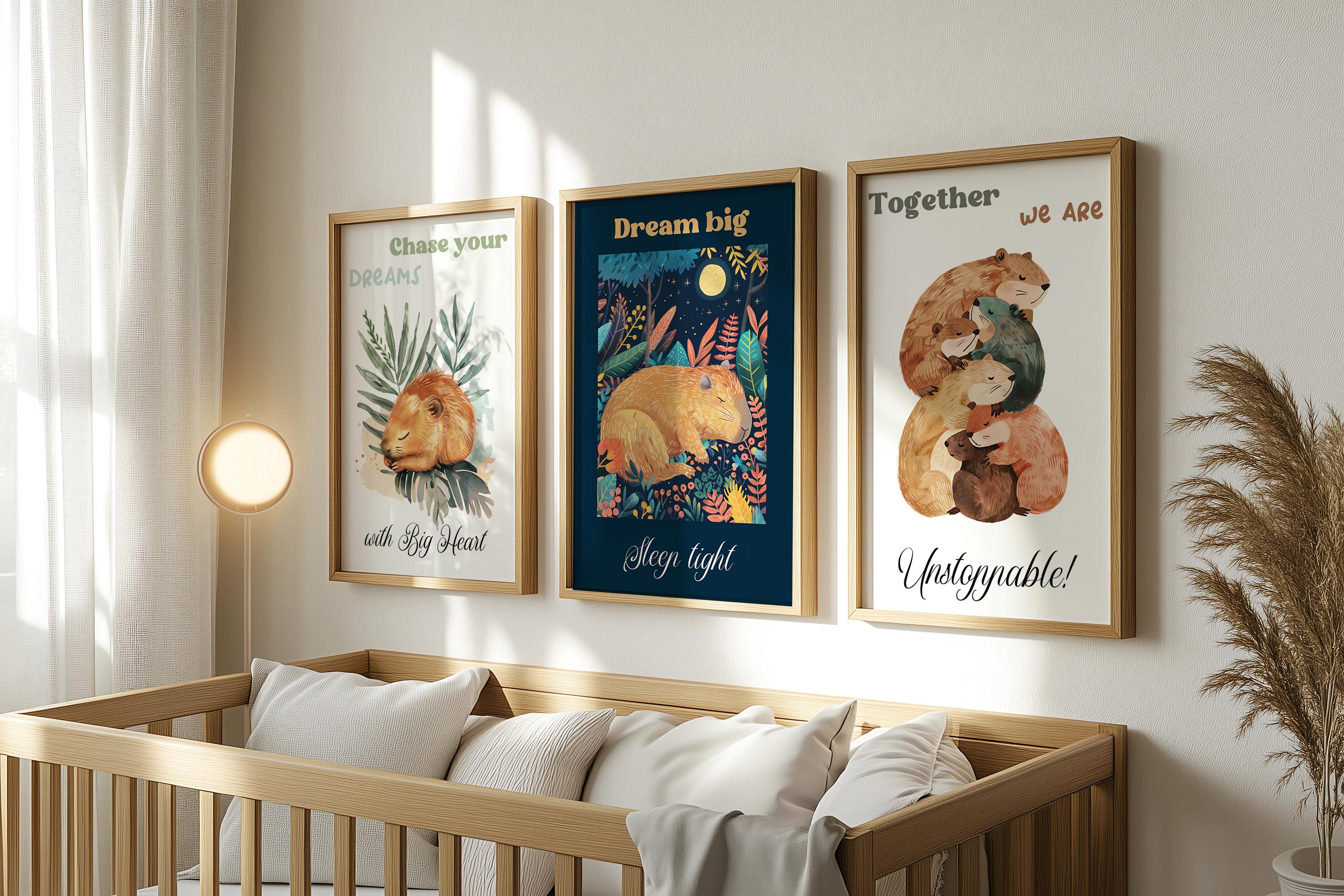 Capybara Kids Positive Quotes Print Set of 8, Nursery Motivational ...