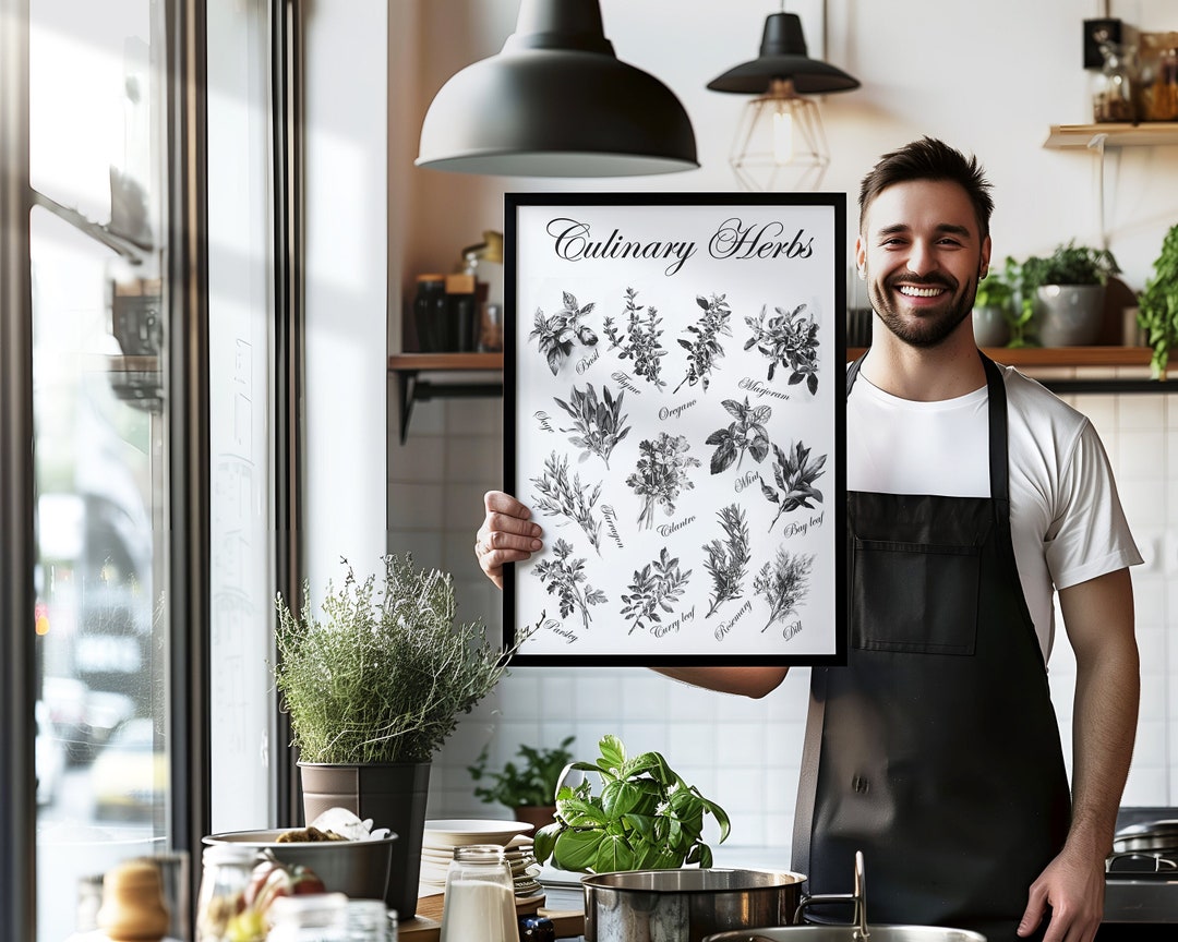 Herbs Guide Poster, Types of Herbs Wall Art, Charcoal Culinary Art ...