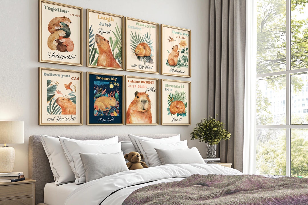 Capybara Kids Positive Quotes Print Set of 8, Nursery Motivational ...