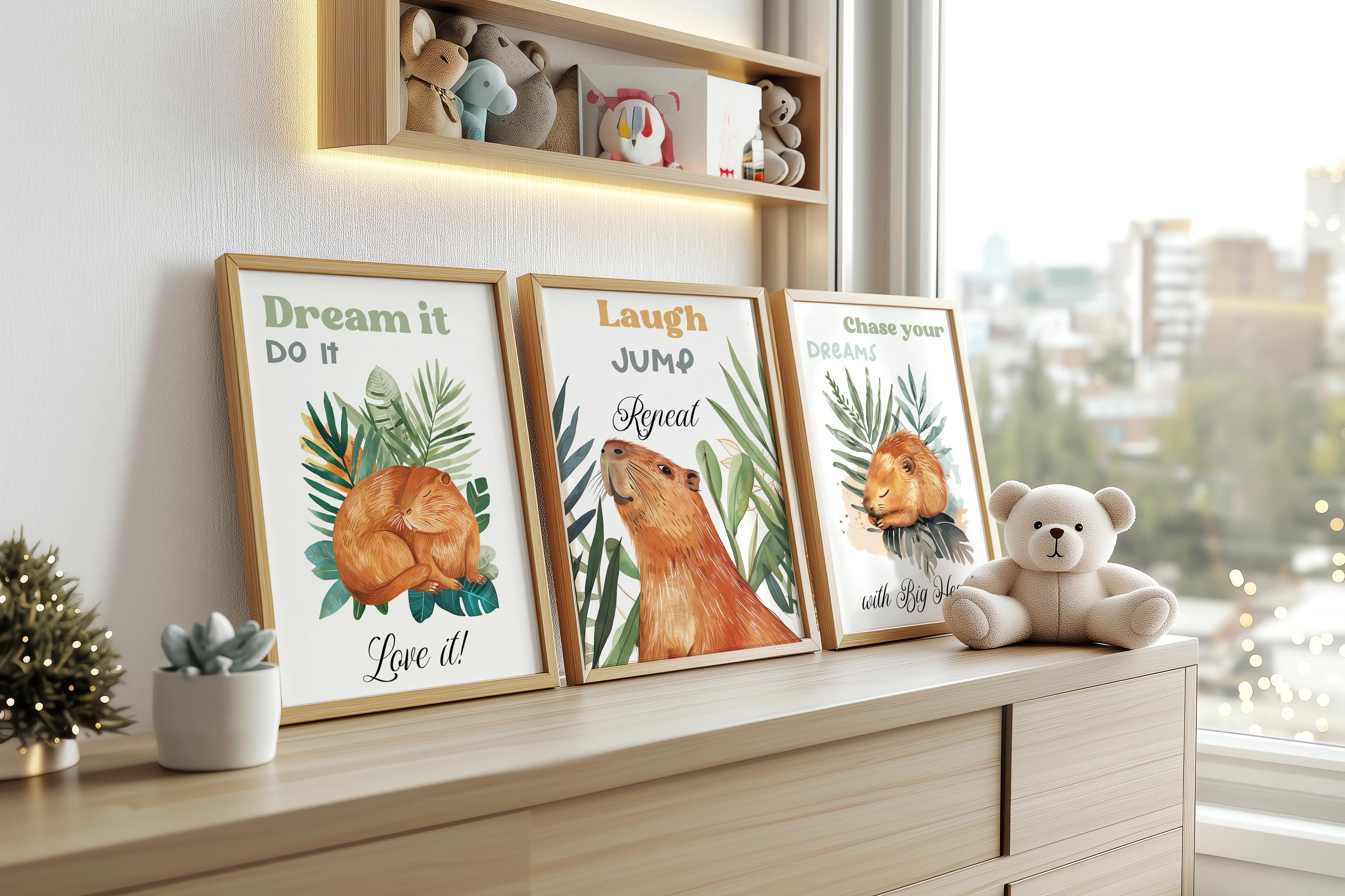 Capybara Kids Positive Quotes Print Set of 8, Nursery Motivational ...