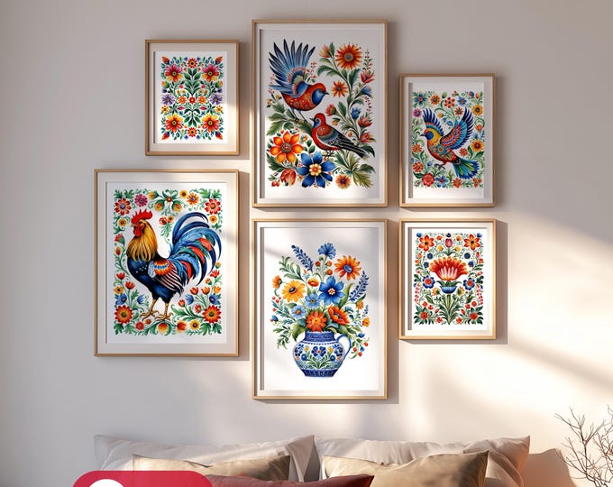 Polish Folk Art Wall Hanging Decor With Macrame, Folk Rooster Boho ...