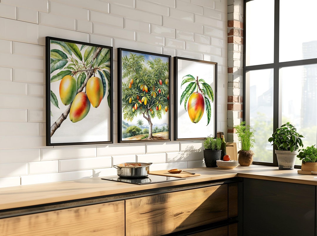 Watercolor Mango Wall Art Set of 3, Mango Fruit Branch Tree Print Set ...