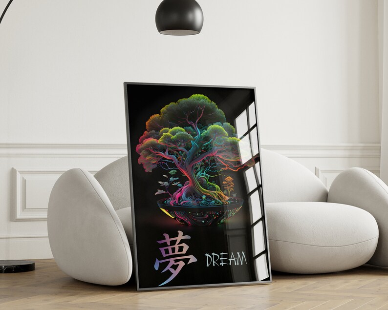 Japanese Kanji Neon Bonsai Tree Print Set of 3 Japan Calligraphy Kanji ...