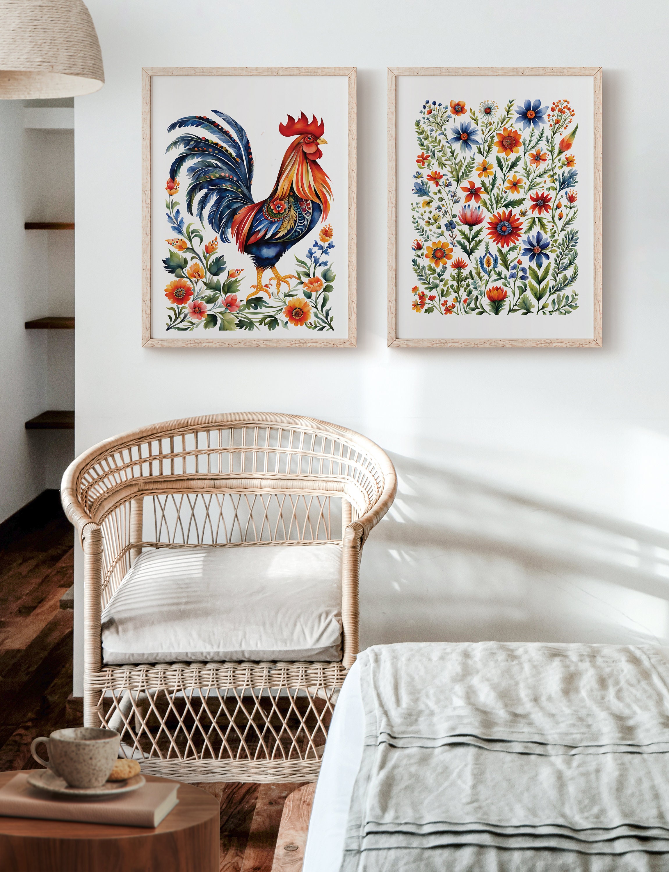Folk Rooster Print Polish Folklore Wall Art Wildflower Rooster Poster ...